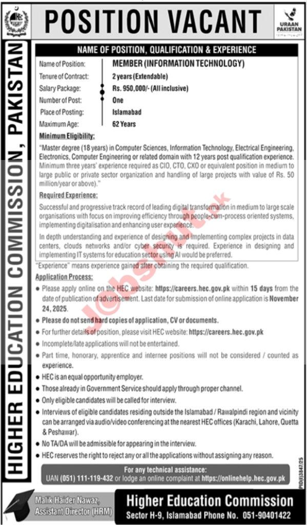Higher Education Commission Islamabad Jobs 2025 - HEC Member ...