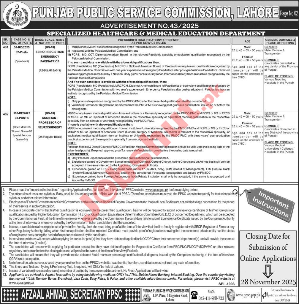 Punjab Public Service Commission PPSC Lahore Jobs 42/2025 - PPSC Jobs ...