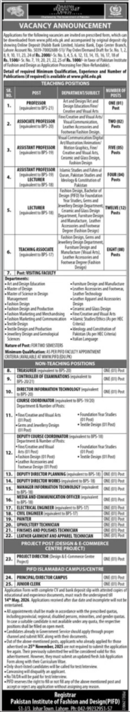 Pakistan Institute Of Fashion & Design (PIFD) New Jobs 2026 - Apply ...