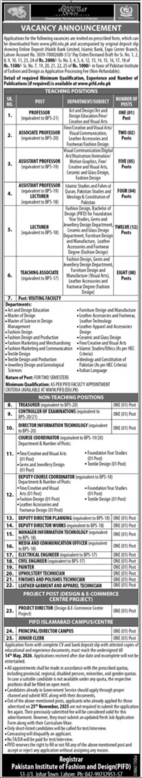 Pakistan Institute Of Fashion & Design (PIFD) New Jobs 2026 - Apply ...