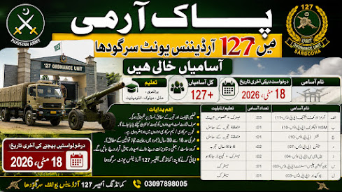 Pak Army 127 Ordinance Unit Sargodha New Jobs 2026 - Apply Online For ...